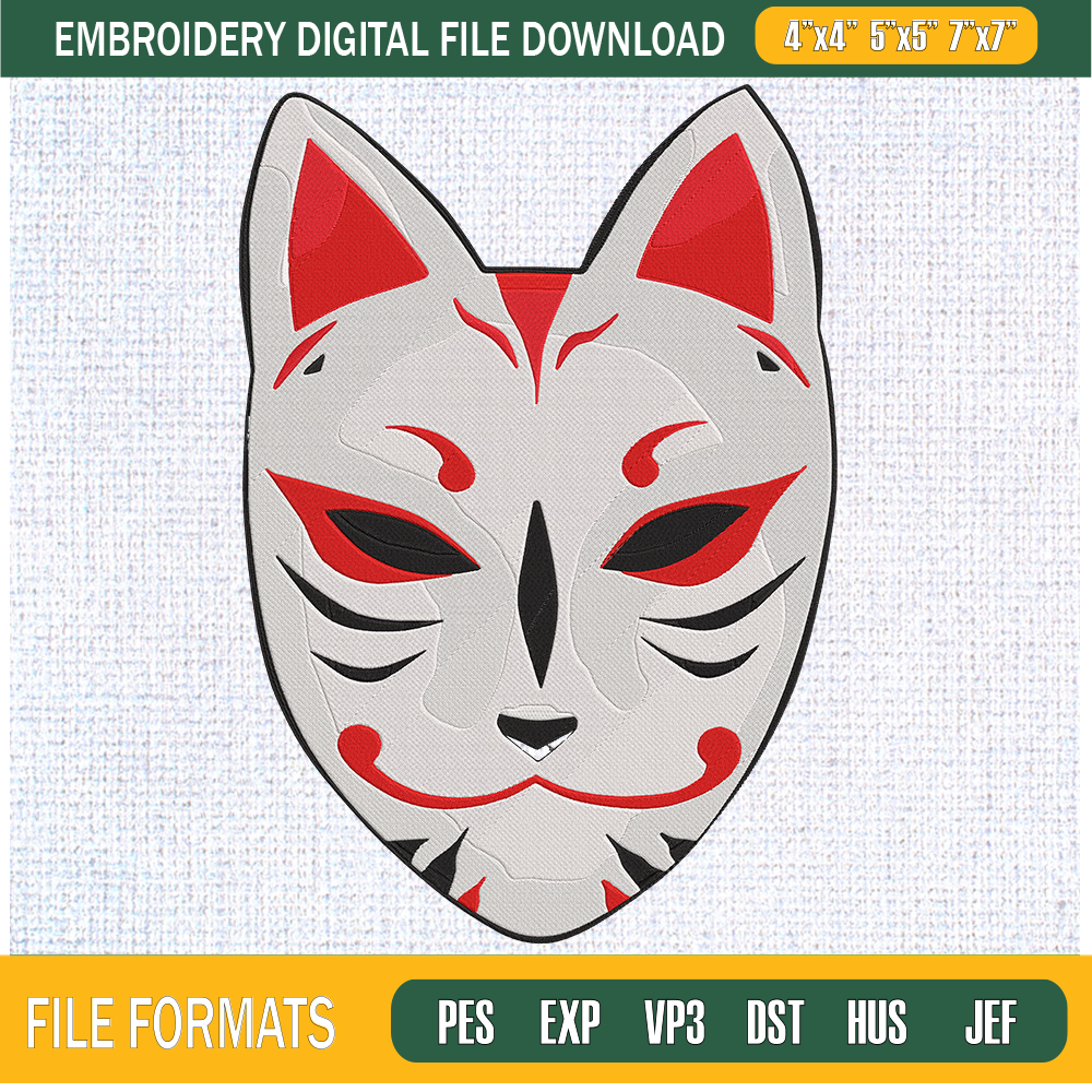 Kitsune Mask Sakura Embroidery Designs, Kitsune Mask Machine | Inspire ...