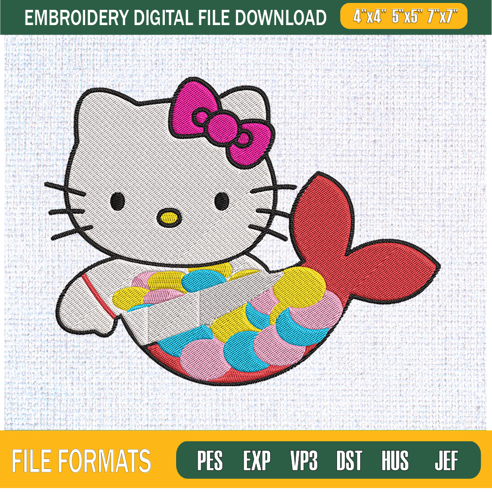 Kitty Mermaid Embroidery Designs, Hello Kitty Machine Embroi | Inspire ...