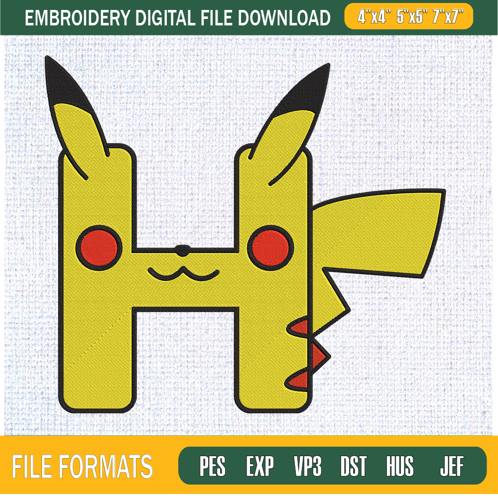 Letter Pikachu H Embroidery Designs, Cartoon Machine Embroid | Inspire ...
