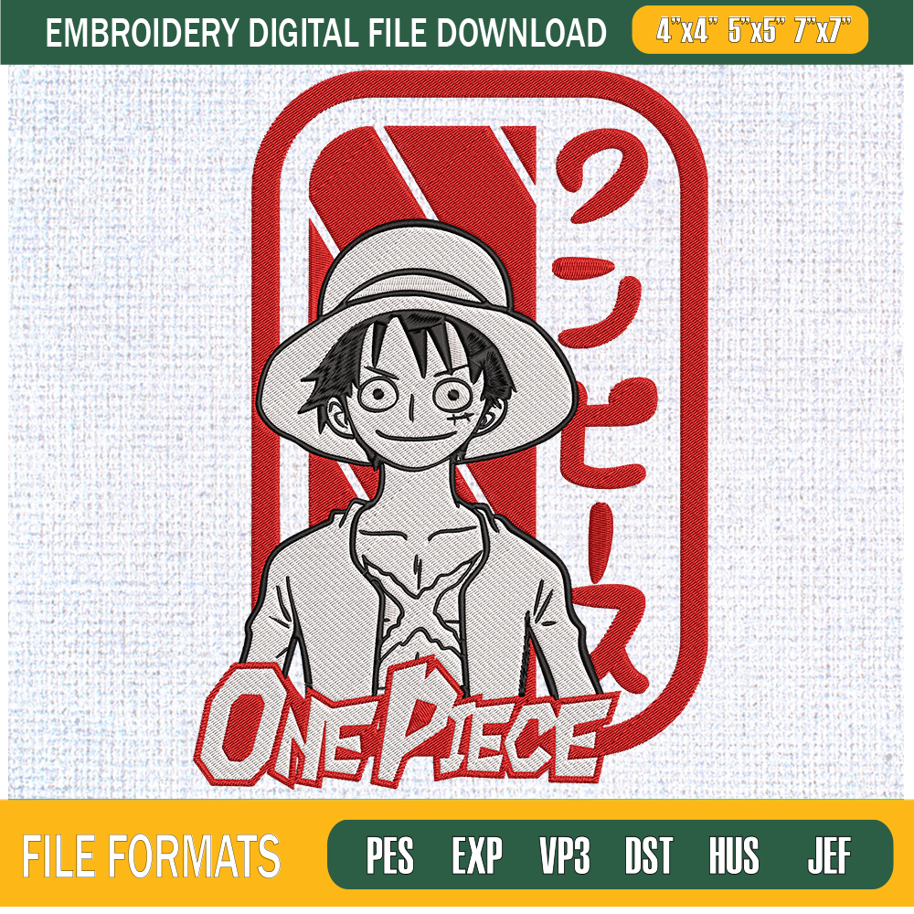 Luffy with One Piece Logo Embroidery Designs, One Piece Mach | Inspire ...