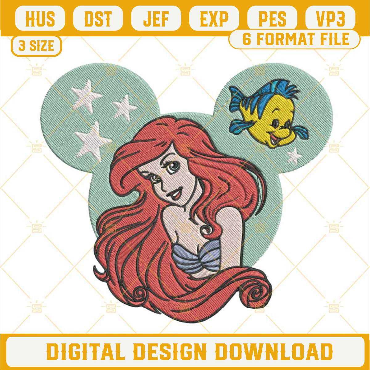 Ariel Disney Princess Embroidery Designs, The Little Mermaid | Inspire ...