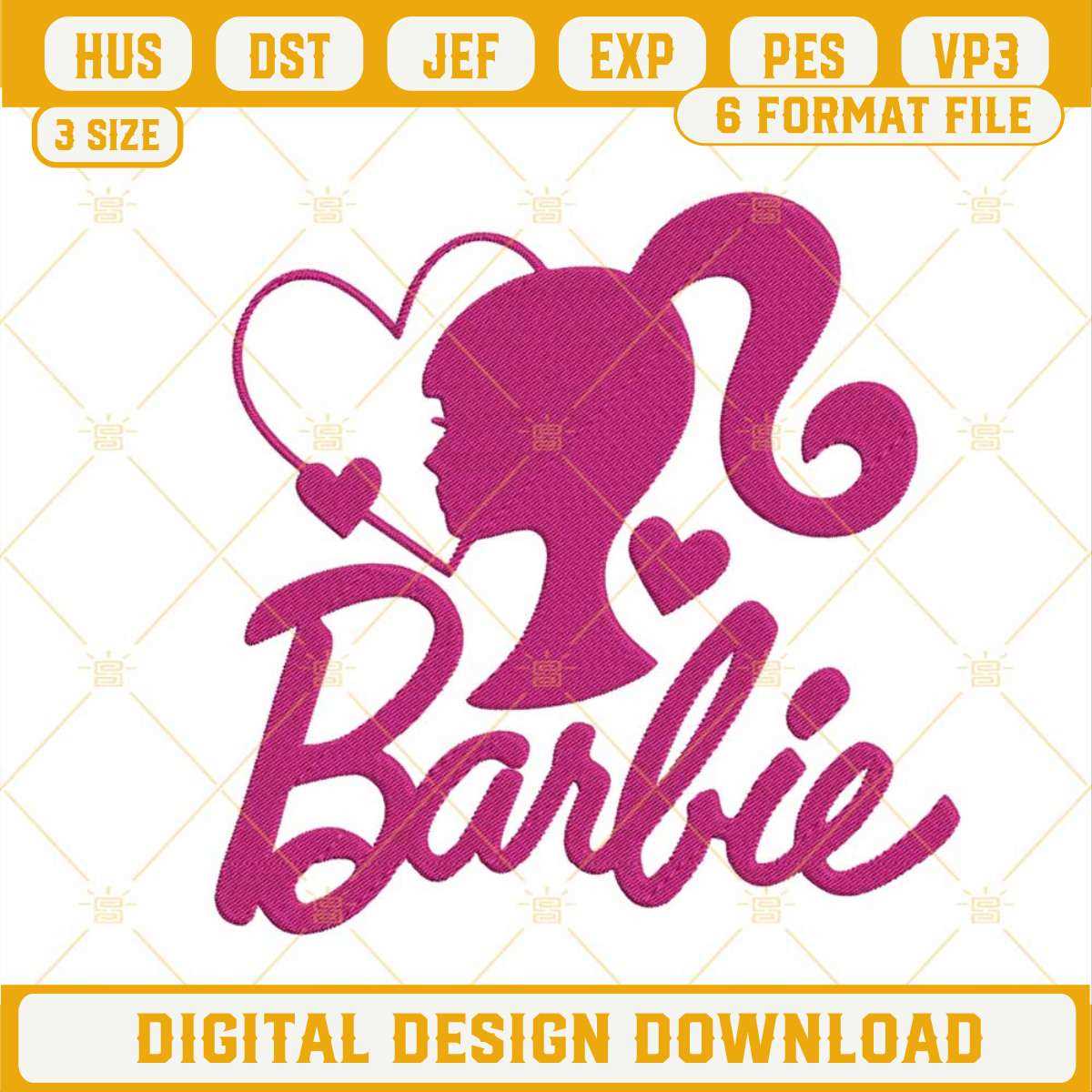 Barbie Embroidery Designs, Pink Doll Embroidery Pattern File | Inspire ...