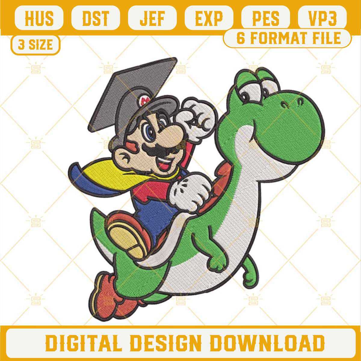 Mario And Yoshi Graduation Embroidery Designs.jpg | Inspire Uplift