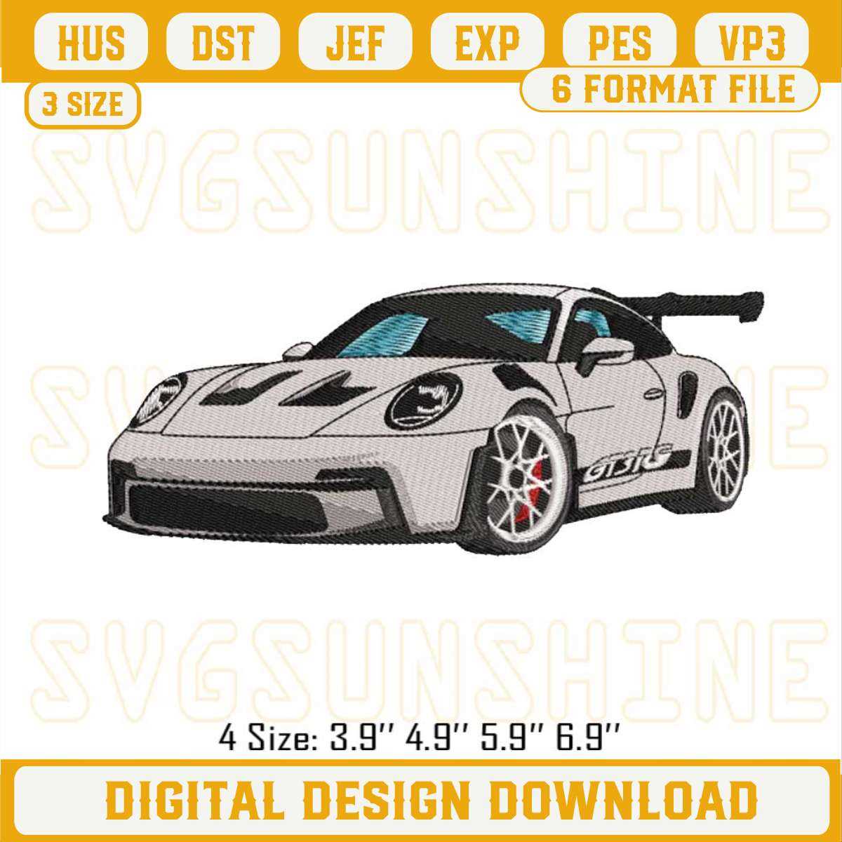 Porsche 911 GT3 RS Sports Car Embroidery File.jpg | Inspire Uplift