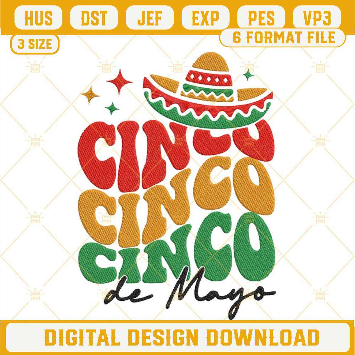 Retro Wavy Cinco De Mayo Embroidery Design, Mexican Fiesta H | Inspire ...