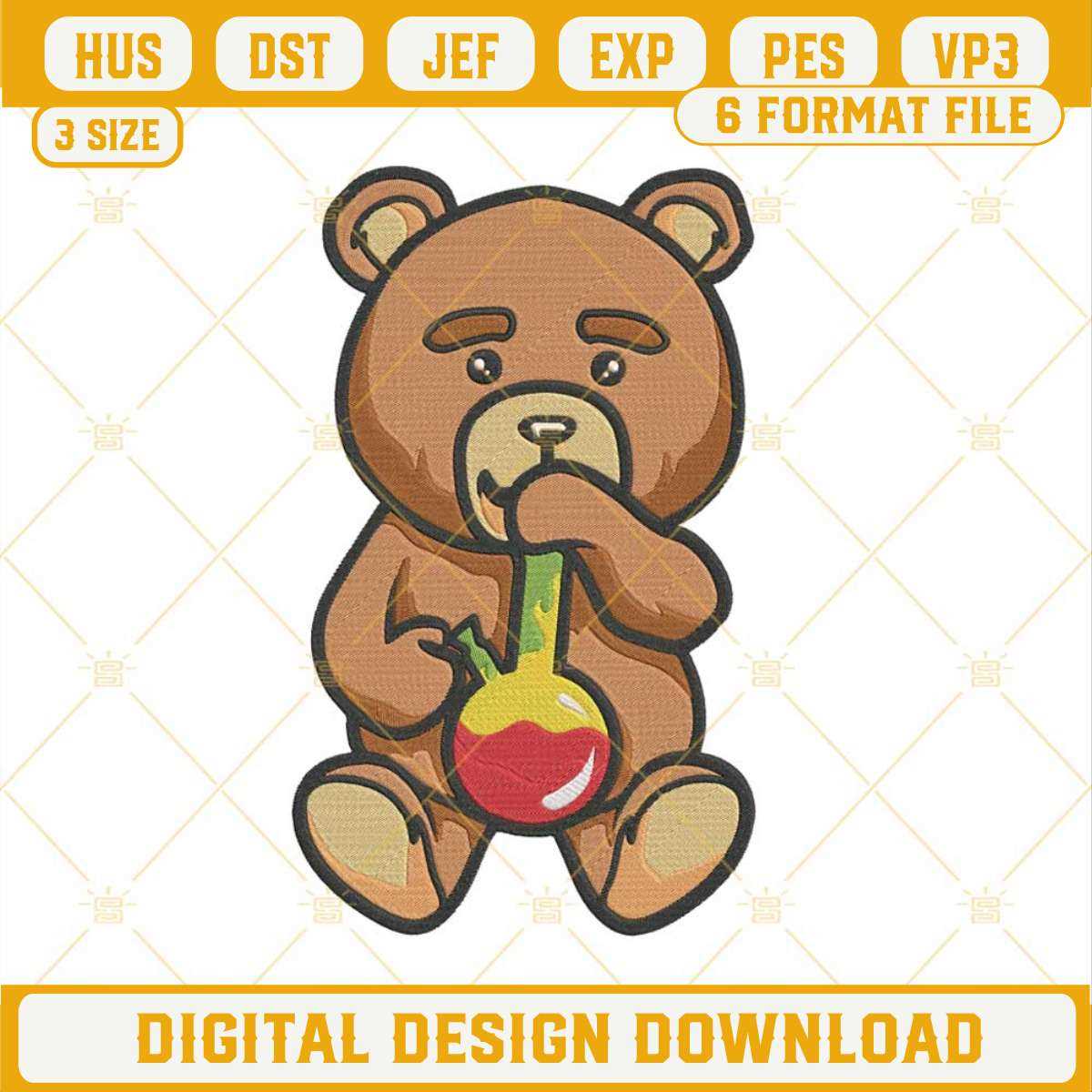 Teddy Bear Bong Smoking Weed Cannabis Machine Embroidery Des | Inspire ...