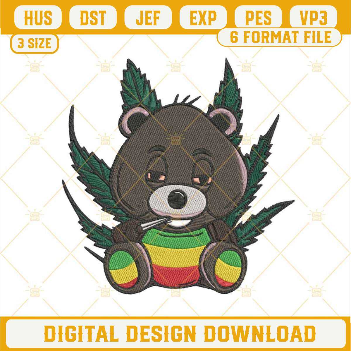 Teddy Bear Smoking Joint Blunt Embroidery Designs, Bear Smok | Inspire ...