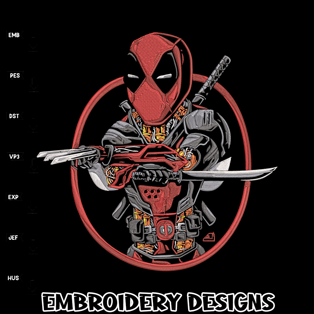 Deadpool circle Embroidery Design, Deadpool Embroidery, Embr | Inspire ...