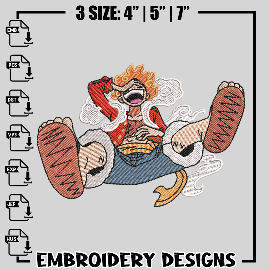 Luffy gear 5 embroidery design, One Piece embroidery, anime | Inspire ...