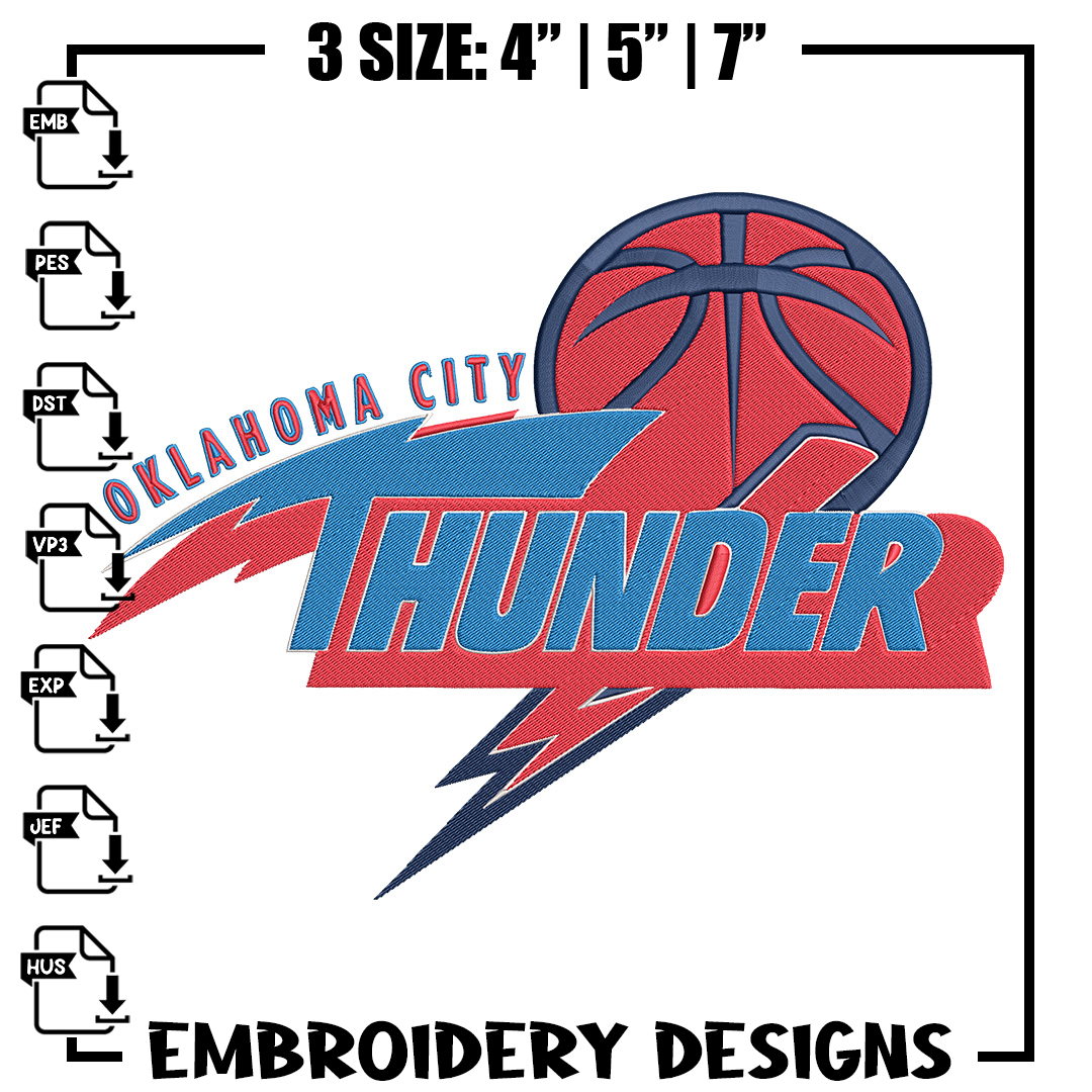 Oklahoma City Thunder logo embroidery design,NBA embroidery, | Inspire ...