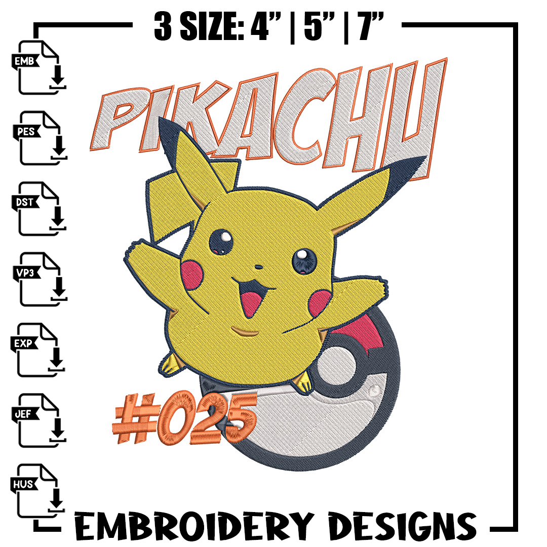 Pikachu cute Embroidery Design, Pokemon Embroidery, Embroide | Inspire ...