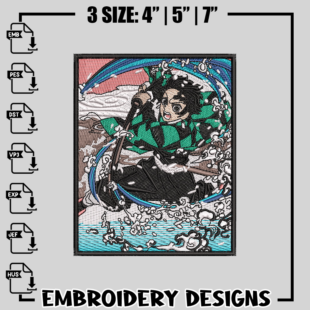 Tanjiro Kamado Rectangle V2 embroidery design, Kimetsu no Ya - Inspire Uplift