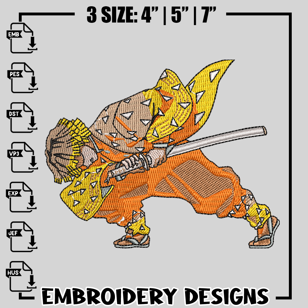 Zenitsu sword embroidery design, Kimetsu no Yaiba embroidery | Inspire ...