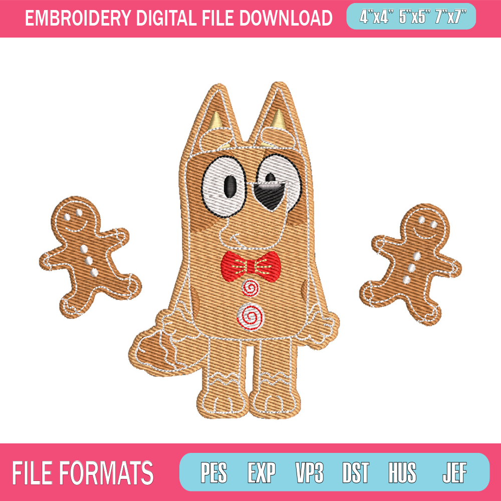 Gingerbread Bluey embroidery design, Bluey embroidery, Chris - Inspire ...