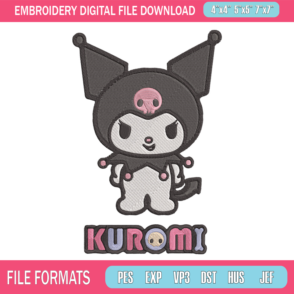 Kuromi logo Embroidery Design, Hello kitty Embroidery, Embro | Inspire ...