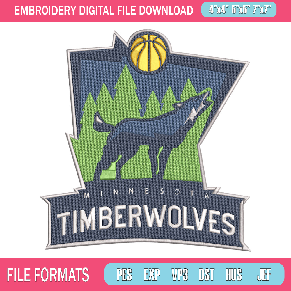 Timberwolves basketball embroidery design, NBA embroidery, S | Inspire ...