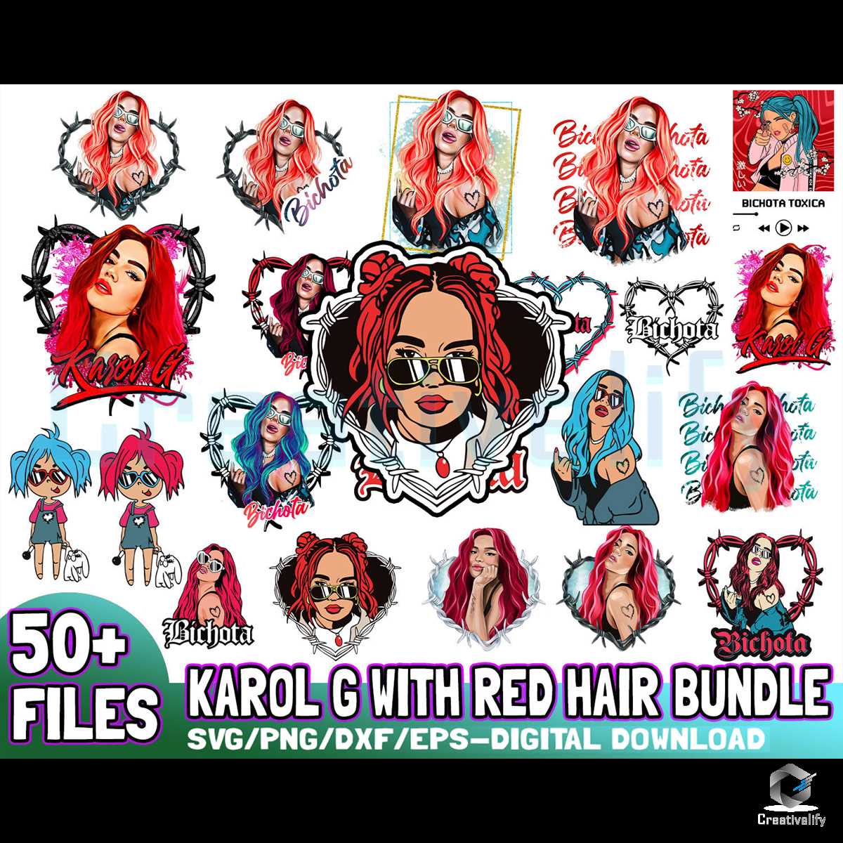 50 Files Karol G With Red Hair Design PNG Digital File | Inspire Uplift