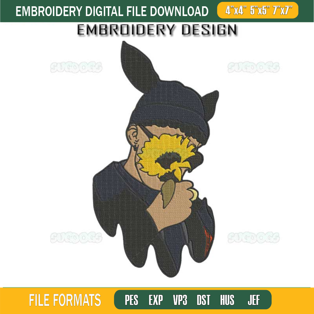 Bad Bunny Sunflower Embroidery Design File, Bad Bunny Flower | Inspire ...