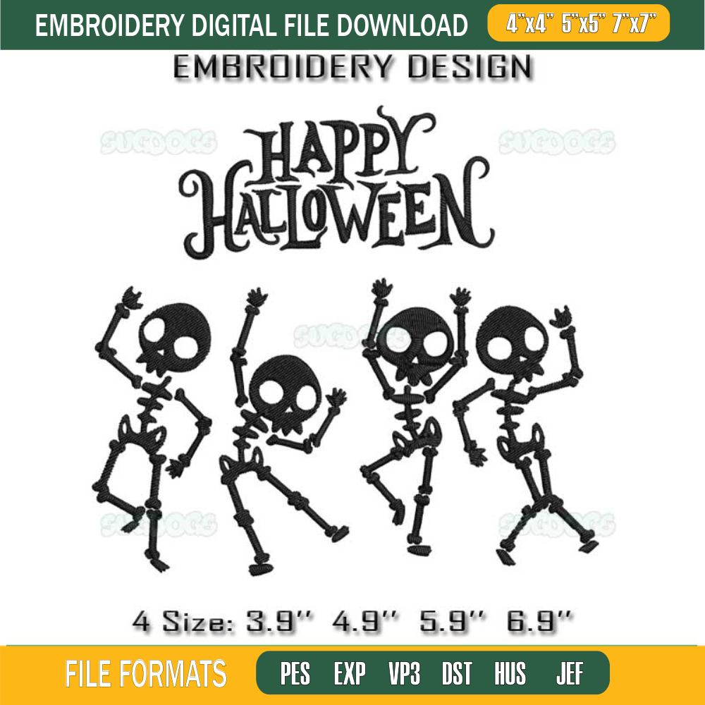 Happy Halloween Skeleton Embroidery Design File | Inspire Uplift