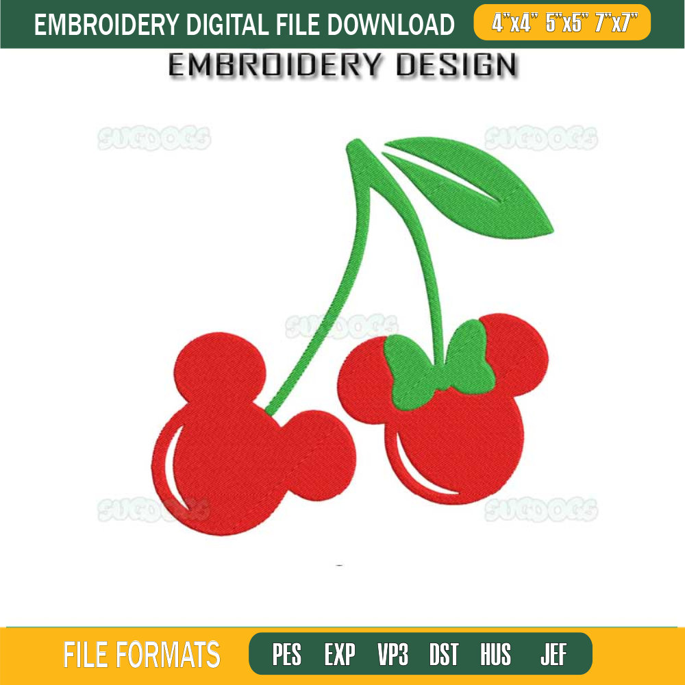 Mickey Minnie Cherries Embroidery Design File, Disney Fruits | Inspire ...