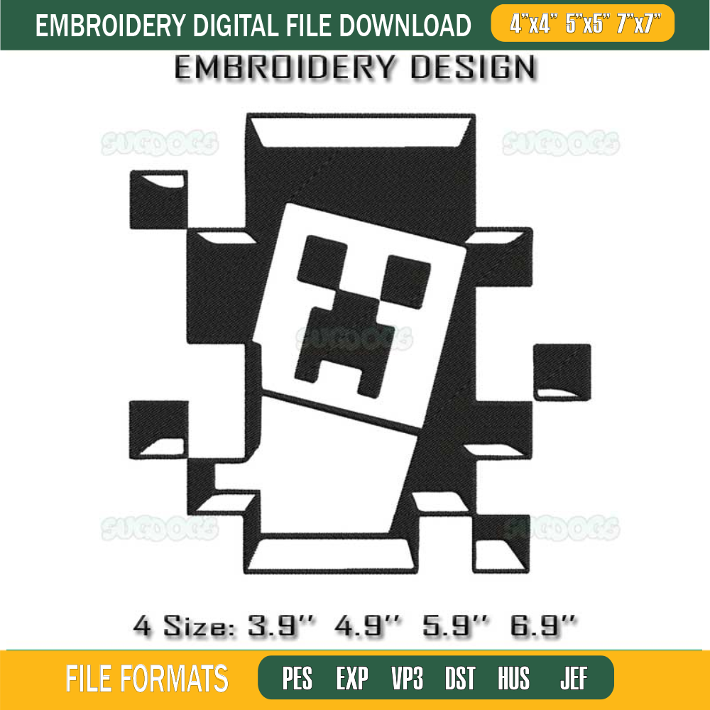 Minecraft Embroidery Design File | Inspire Uplift