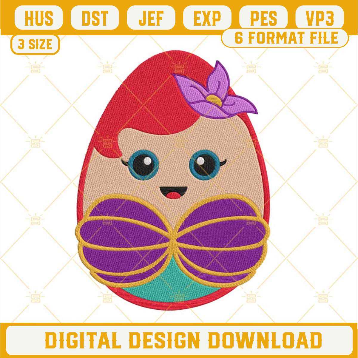Ariel Easter Egg Embroidery Design, Disney Princess Easter E | Inspire ...