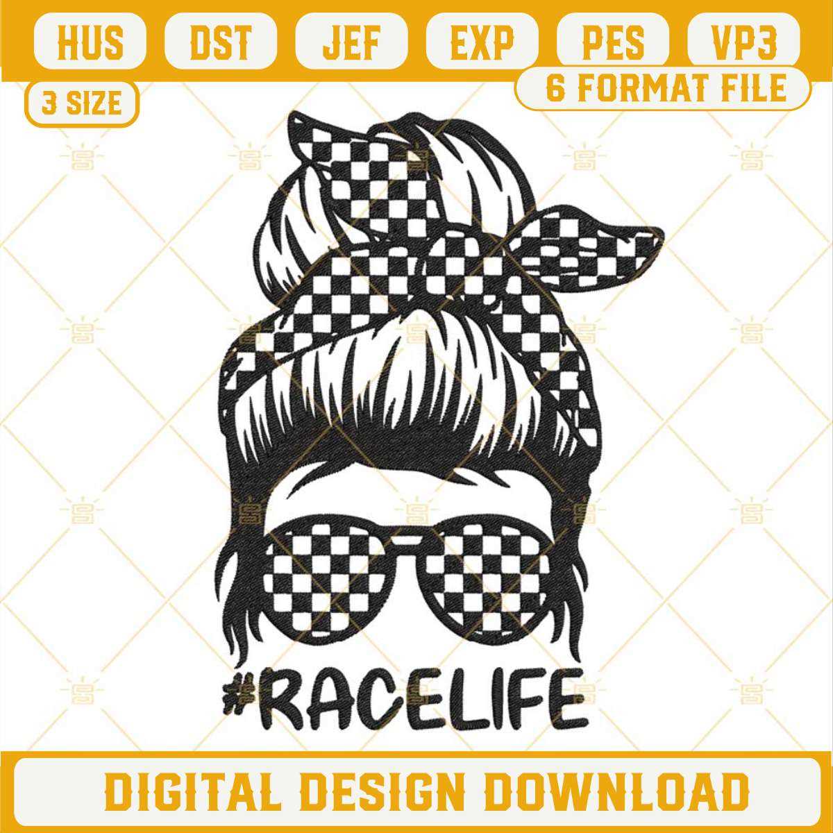 Messy Bun RaceLife Embroidery Files, Racing Mom Machine Embr | Inspire ...