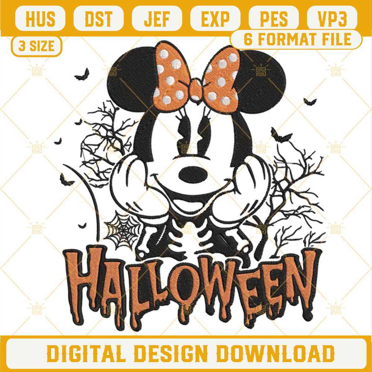 Minnie Mouse Halloween Skeleton Embroidery Design Files.jpg | Inspire ...