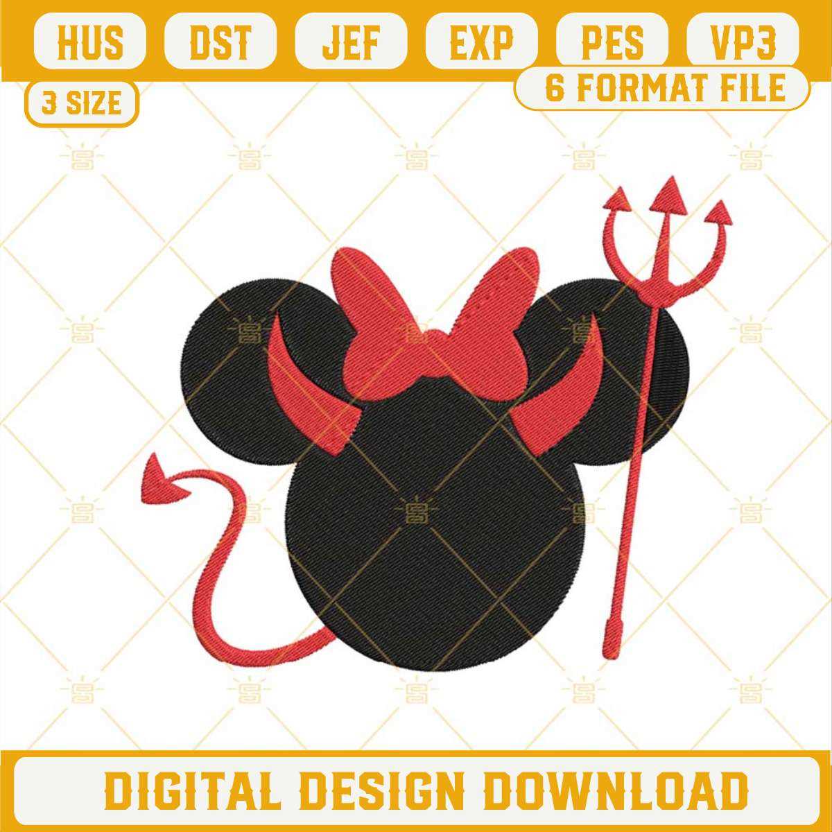 Minnie Mouse Head Devil Halloween Machine Embroidery Design | Inspire ...