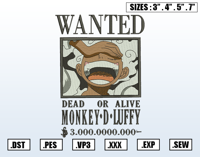 Monkey D Luffy Embroidery design file, Anime embroidery desi | Inspire ...