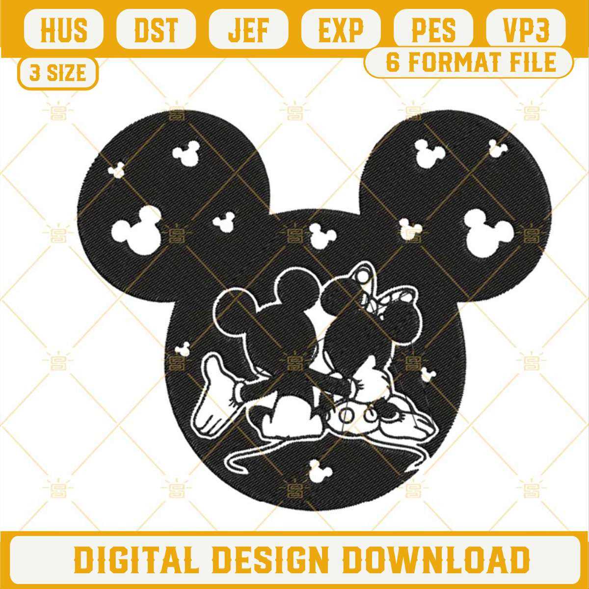 Mickey And Minnie Couple Mouse Head Embroidery Designs, Funn | Inspire ...