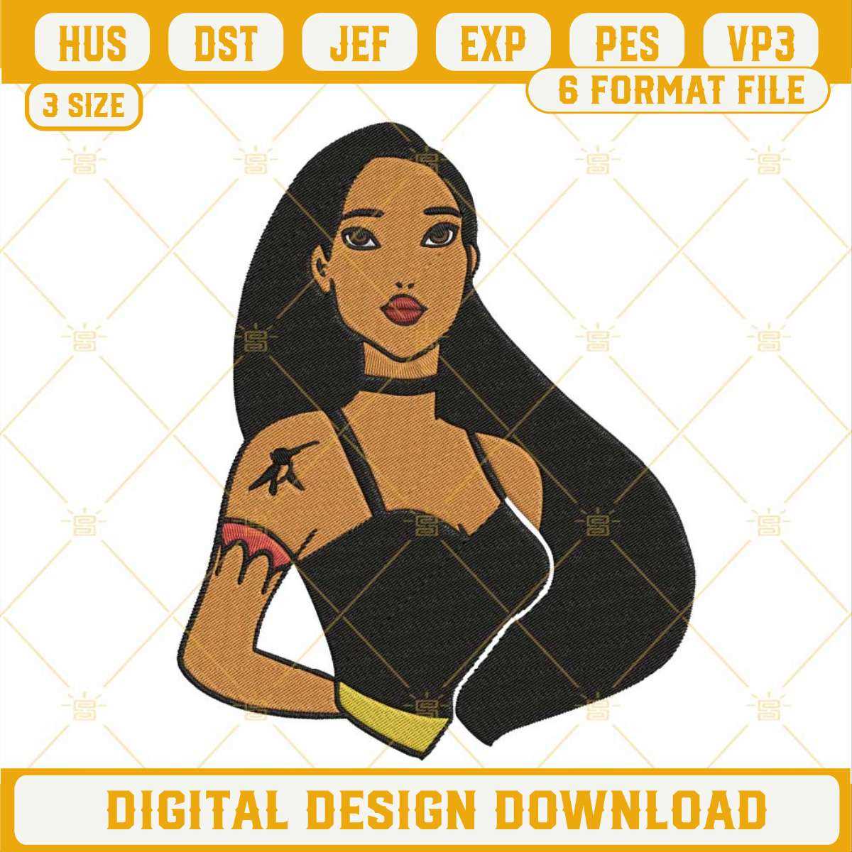 Pocahontas Tattoo Embroidery Design, Disney Princess Embroid | Inspire ...