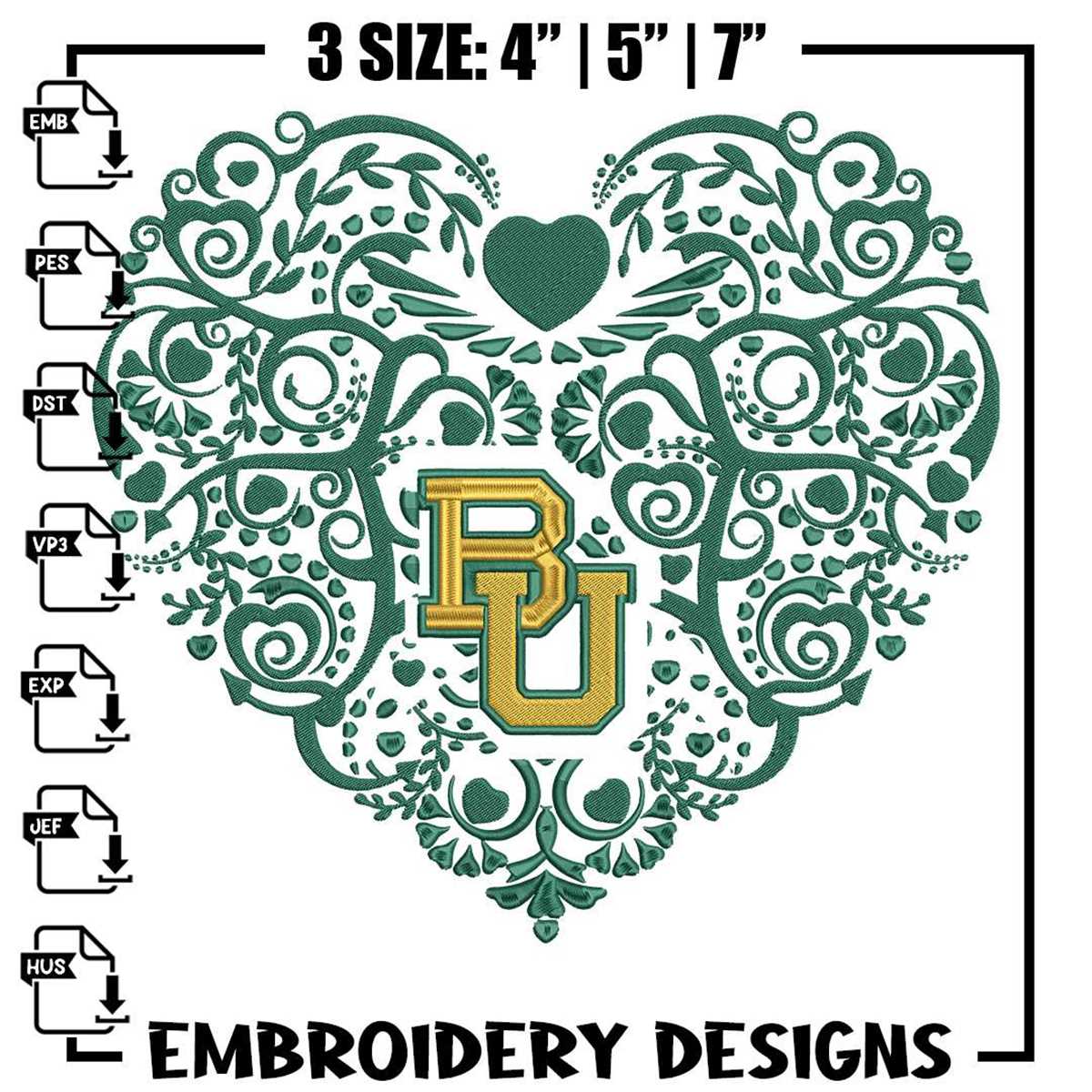 Baylor Bears heart embroidery design, Sport embroidery, logo | Inspire ...