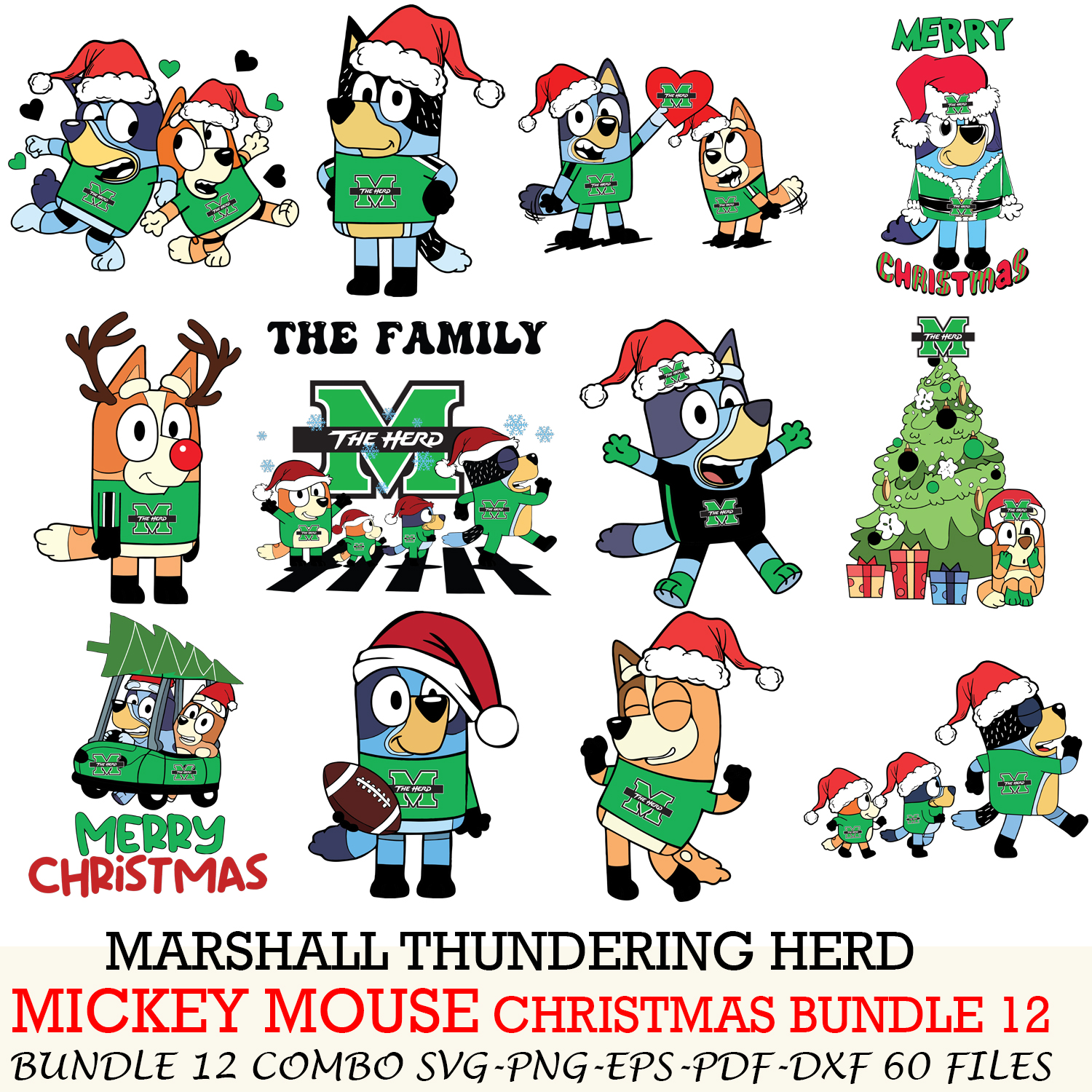 Tulane Green Wave bundle 12 zip Bluey Christmas Cut files,fo | Inspire ...