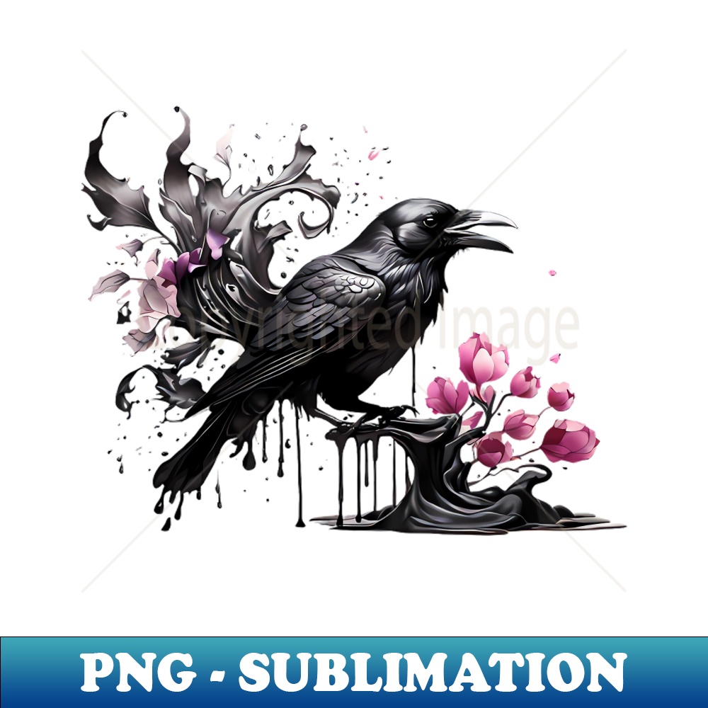 Ink Crow and sakura - Ink dripping effect - Aesthetic Sublim | Inspire Uplift