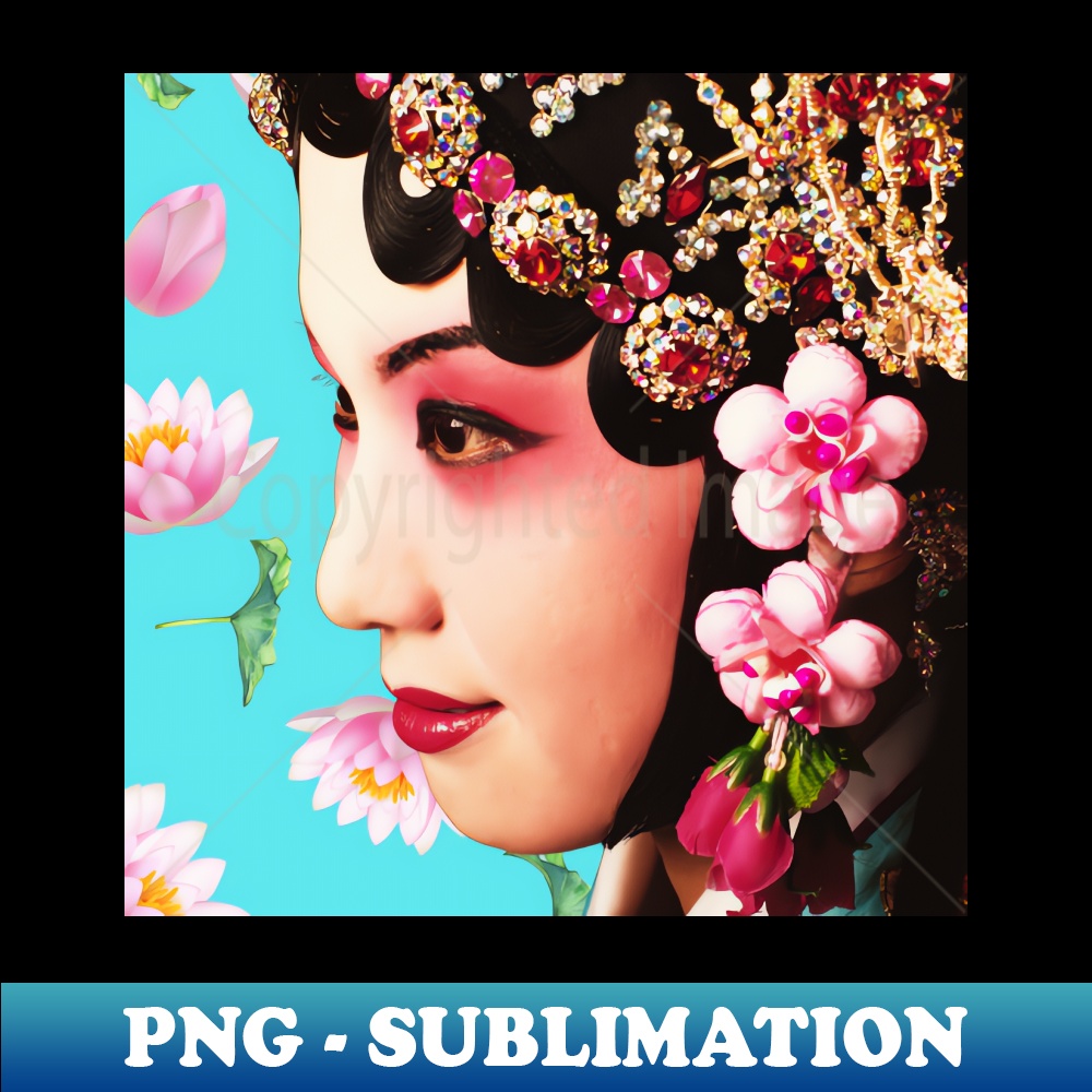 Chinese Opera Star with Lotus Flowers Blue - Hong Kong Retro | Inspire ...