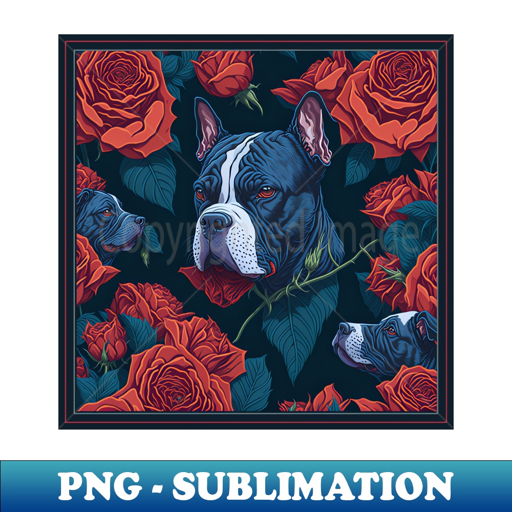Dogs pit bull and roses dog seamless print style vector red | Inspire ...