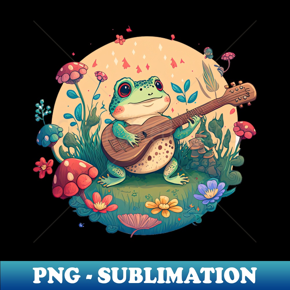 Cottagecore aesthetic cute frog playing ukelele on Mushroom - Inspire ...
