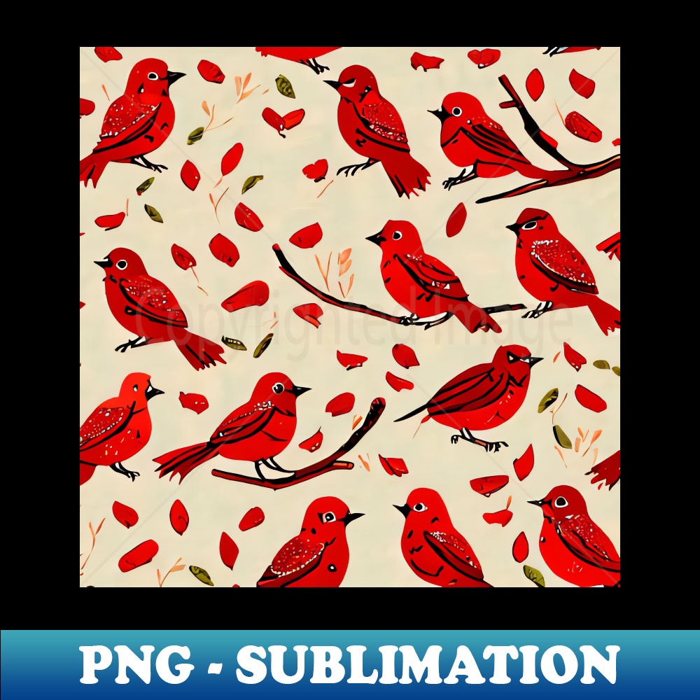 Red Birds Sitting On Top Of A Tree Branch Seamless Pattern C | Inspire ...