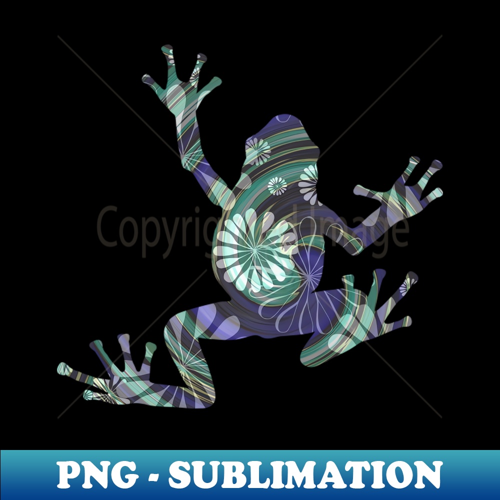 Frog with Floating White Flowers Over Green and Purple Swirl | Inspire ...