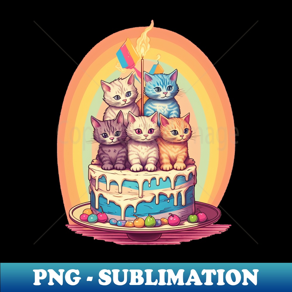 rainbow y2k birthday cake and kittens - PNG Transparent Digi | Inspire ...