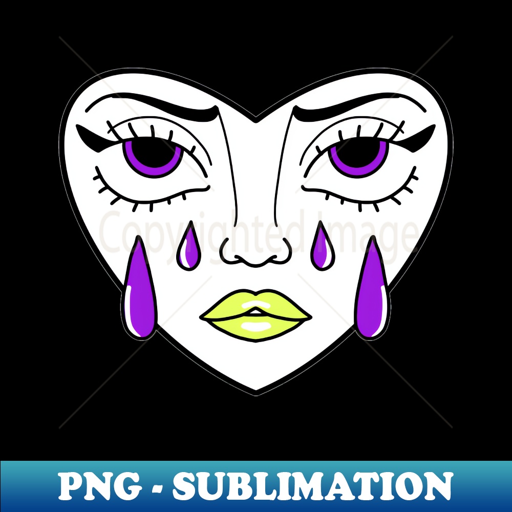 angry crying heart tattoo face with purple tears cute gift - | Inspire ...