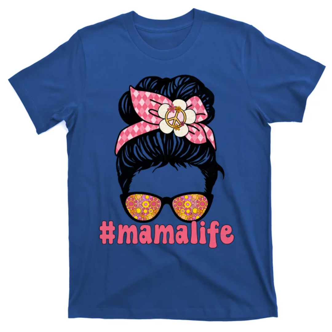 Retro Mama Life Messy Bun Hippie Groovy Mothers Day Gift T-S | Inspire Uplift