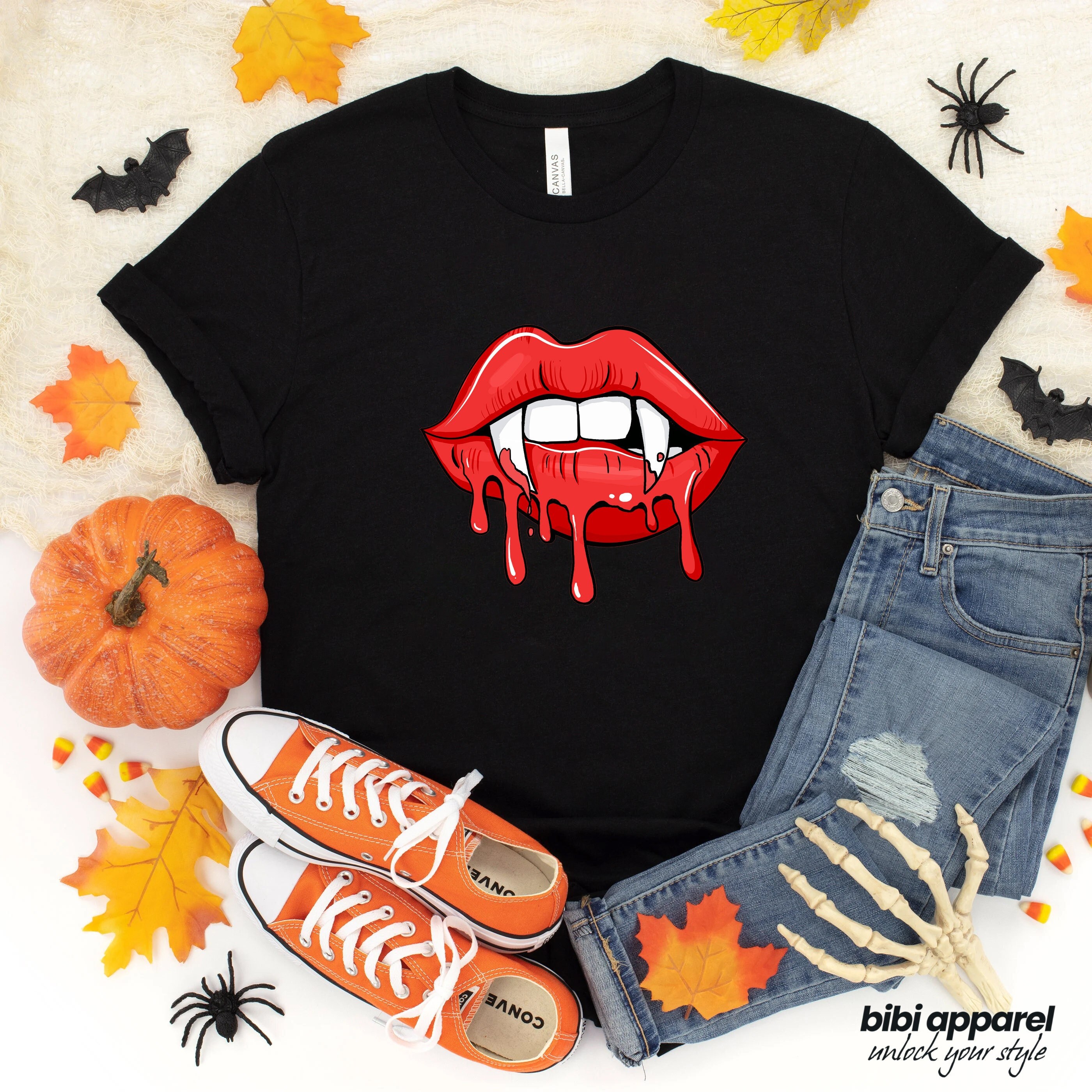 Vampire Lips Bite Teeth, Vampire Blood Dripping Shirts, Red | Inspire Uplift