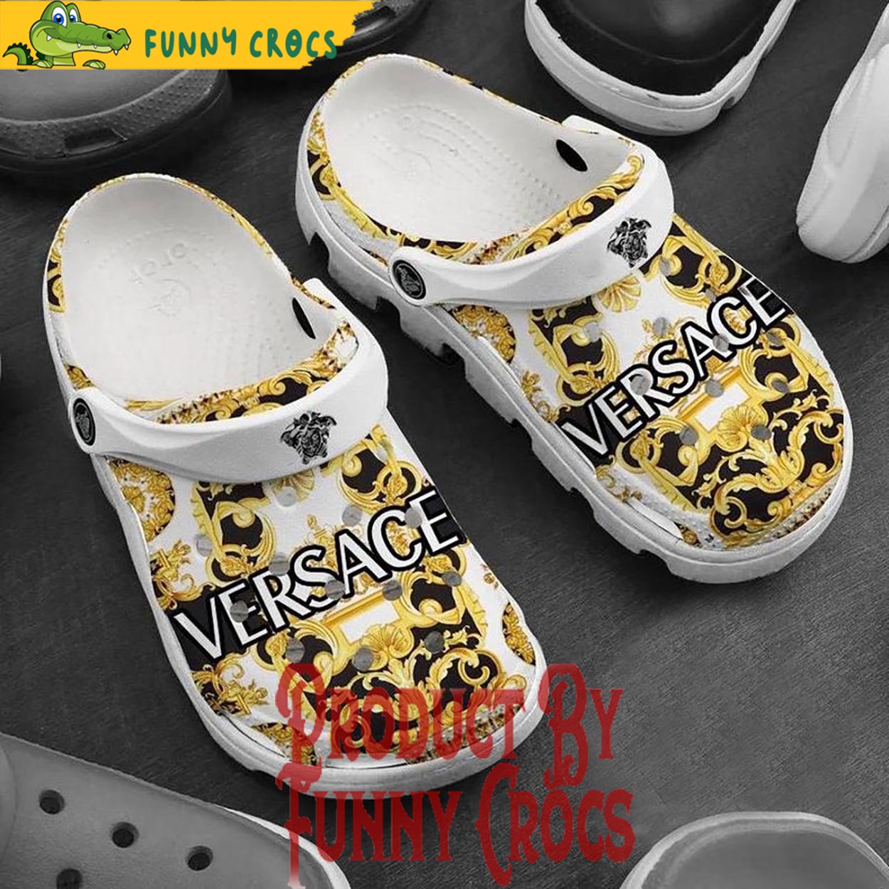 Versace Brand Yellow Curve Pattern Crocs - Discover Comfort | Inspire ...