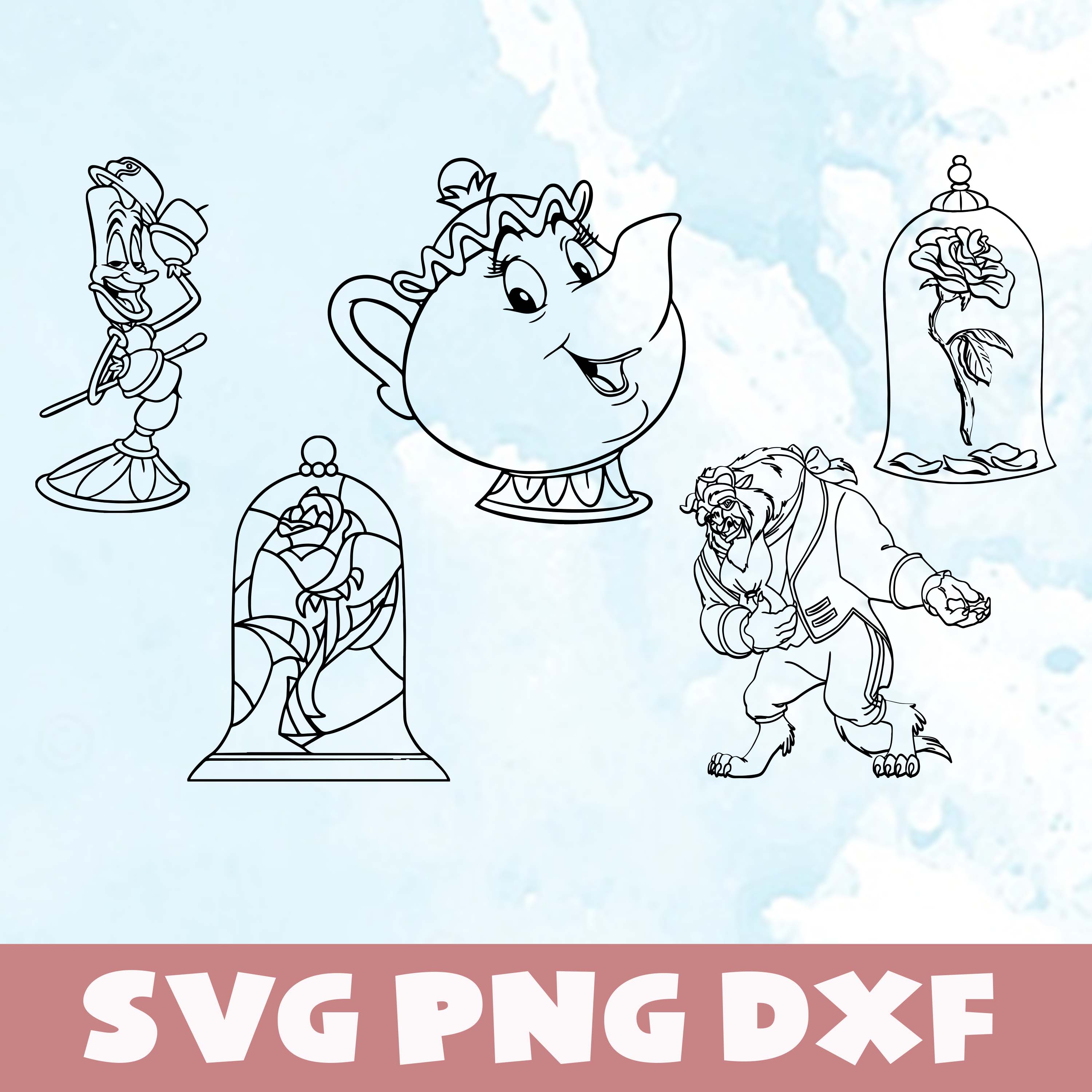 Beauty and the beast disney outline svg bundle,png,dxf,Vinyl | Inspire ...