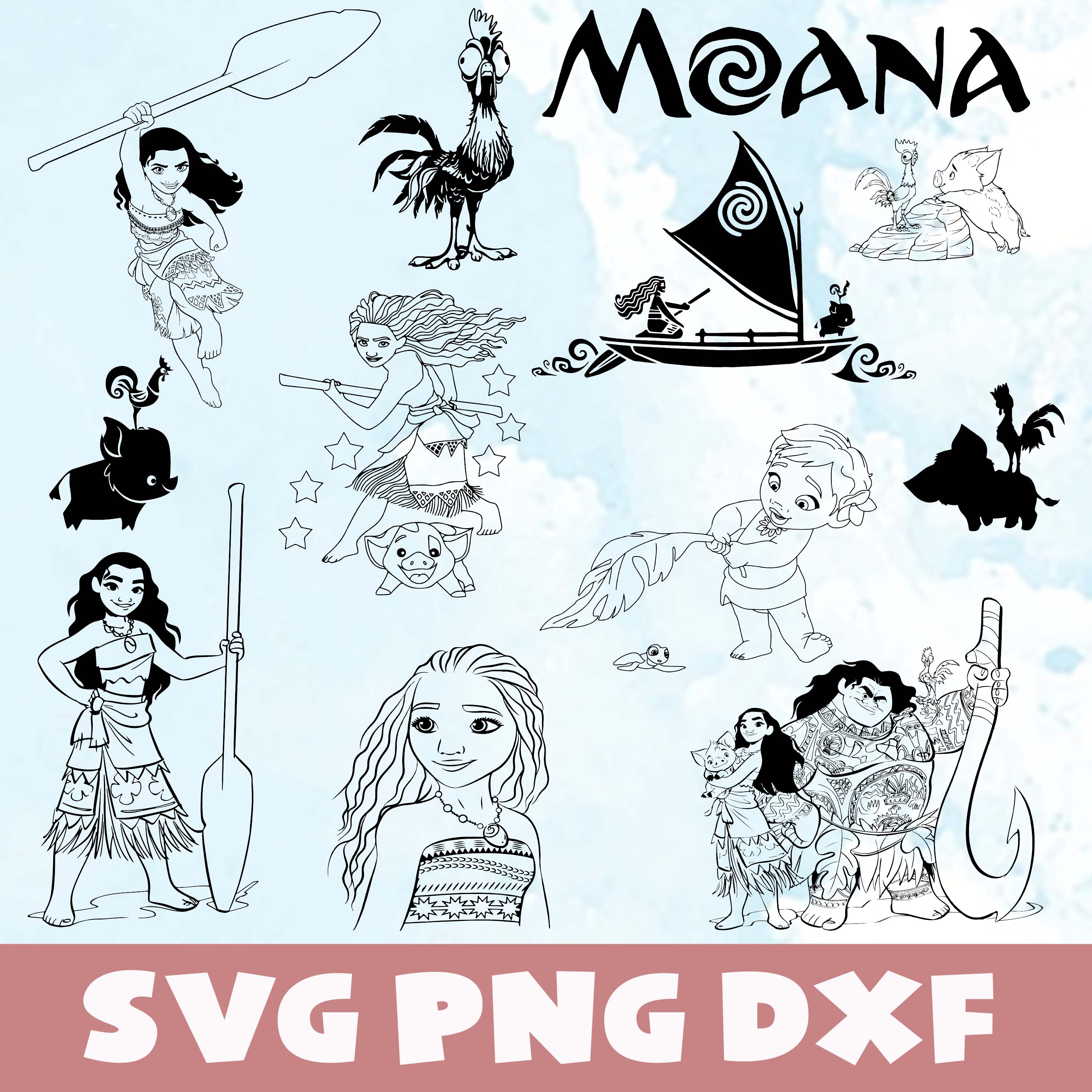 Moana disney outline svg,png,dxf, Moana disney outline bundl | Inspire ...
