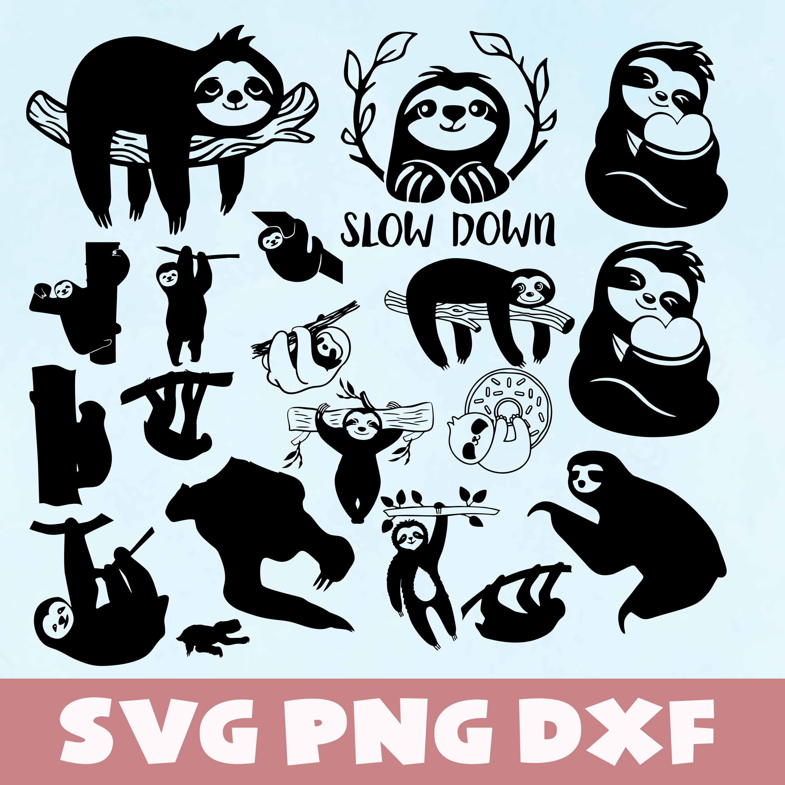 Sloth svg,png,dxf, Sloth bundle svg,png,dxf,Vinyl Cut File, | Inspire ...