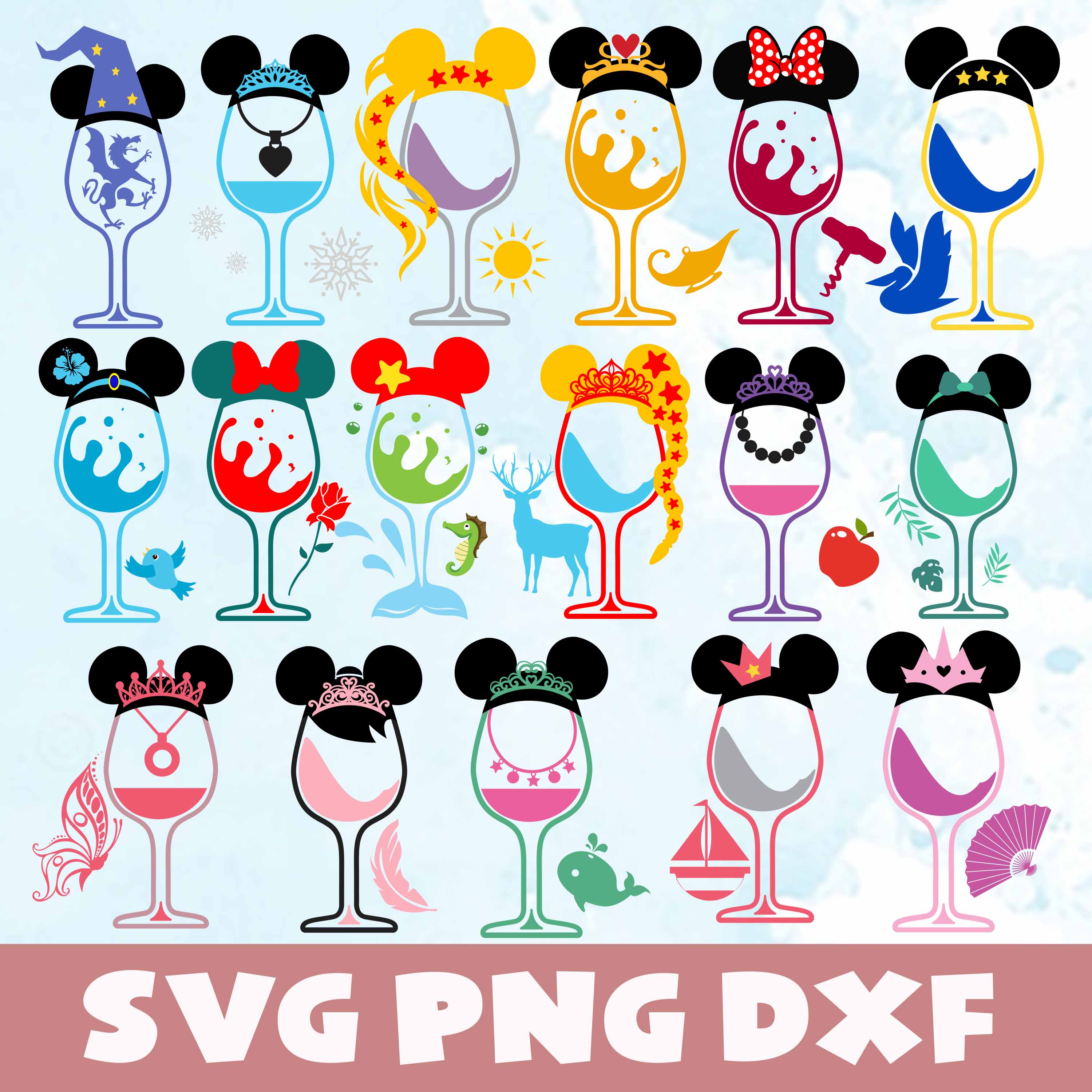 Disney princess wine glass svg,png,dxf, Disney princess wine | Inspire ...