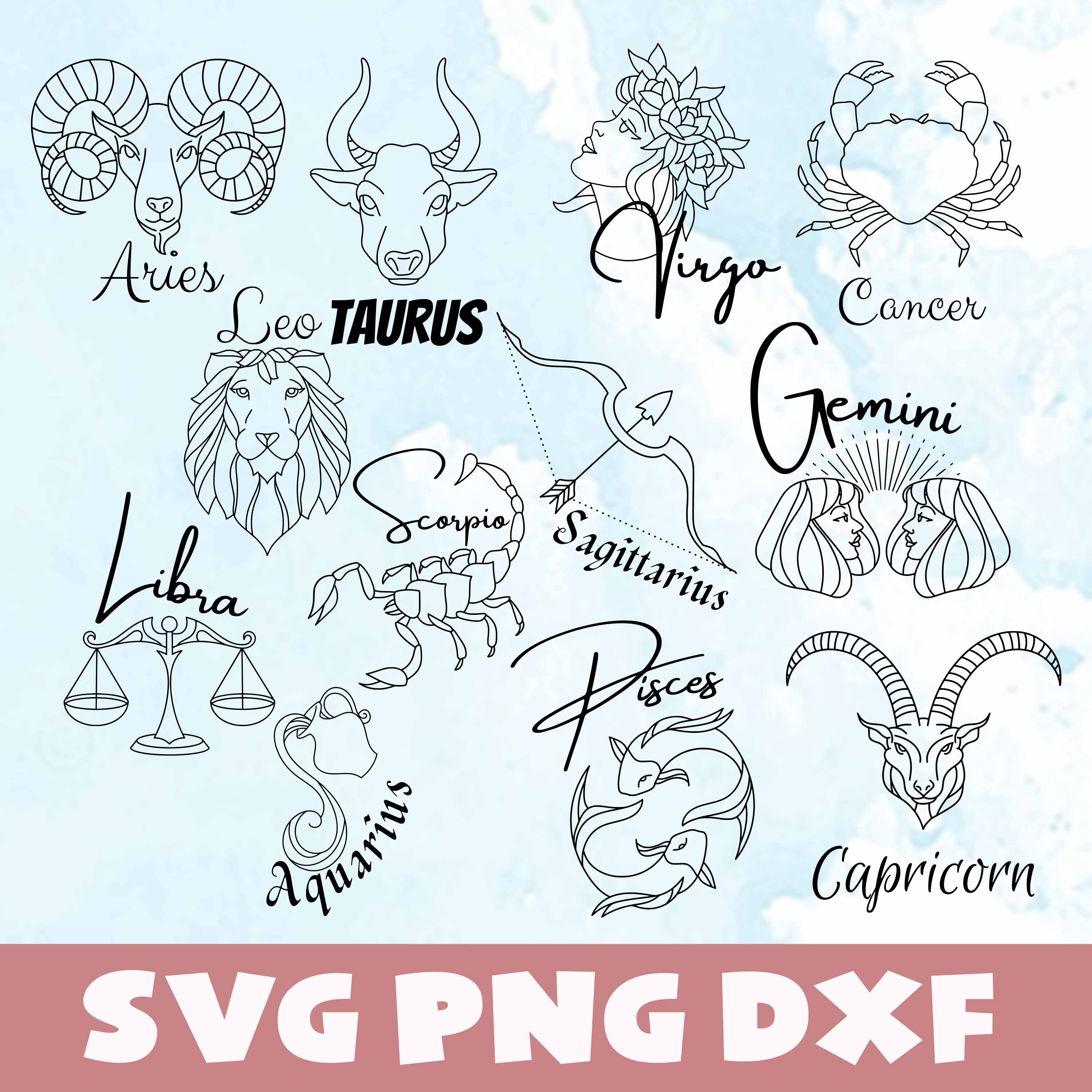 Zodiac svg,png,dxf, Zodiac bundle svg,png,dxf,Vinyl Cut File | Inspire ...